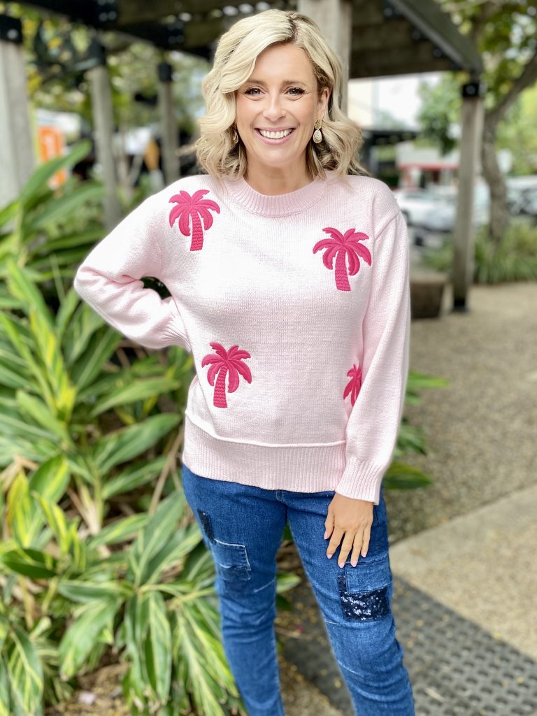 Palm Tree Knit Pink Castella Boutique
